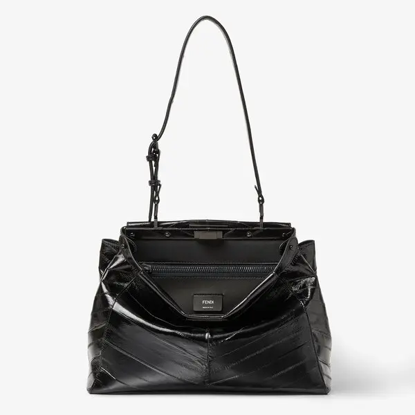 Fendi My Peekaboo Medium Black Inlaid Hagfish Leather Bag - [black]